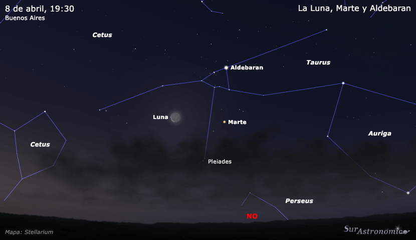 La Luna, Marte y Aldebaran - 08/04/2019 | Sur Astronómico